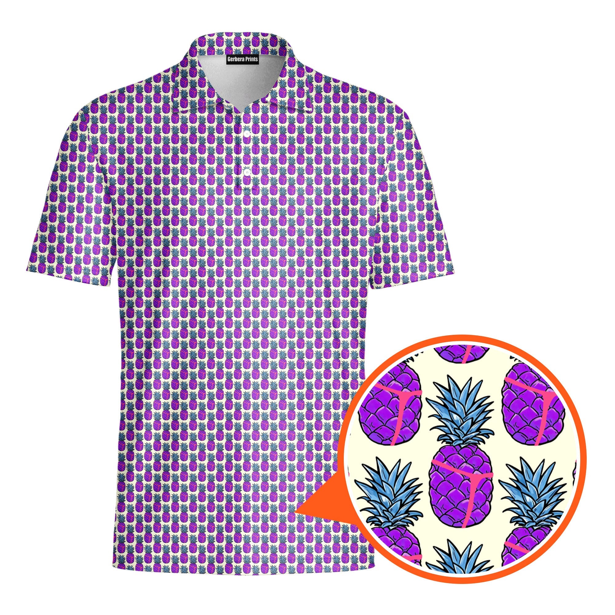 Slutty Pineapple, Performance Funny Golf Shirt For Men, Funny Golf Shirts, Gerbera Prints